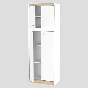 Inval Galley Kitchen 4-Door Storage Cabinet, White & Vienes Oak