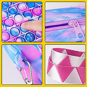 NiToy Push Pop Bubble Purse Fidget Sensory Toy+Dolphin Pop Keychain for Girls, Multicolor Popper Crossbody Shoulder Zipper Handbag Adjustable Belt Cosmetic Travel Case Storage