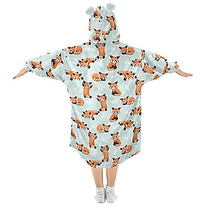 JHKKU Cute Red Panda Wearable Blankets for Kids, Oversized Flannel Blanket Hoodie for Kids, Warm Blanket Hoodie for Boys Girls with Pockets