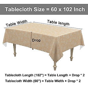 smiry Rectangle Table Cloth, Waterproof Heavy Duty Vinyl Tablecloths, Wipeable Washable Table Cover for Kitchen and Dining Room (Beige, 60" X 102")