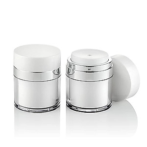 Furnido 2 Pack 1.7 oz Refillable Airless Pump Jars With Lid, Empty Acrylic Makeup Cosmetic Containers for Thick Moisturizer, Travel Lotion, Skincare, Cream,White