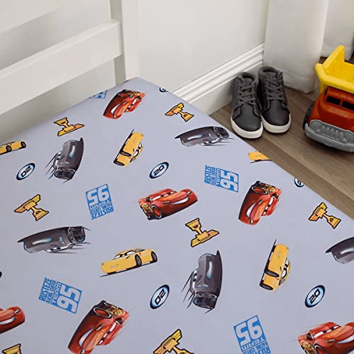 Disney Cars Fitted Crib Sheet 100% Soft Breathable Microfiber, Baby Sheet, Fits Standard Size Crib Mattress 28in x 52in, Gray