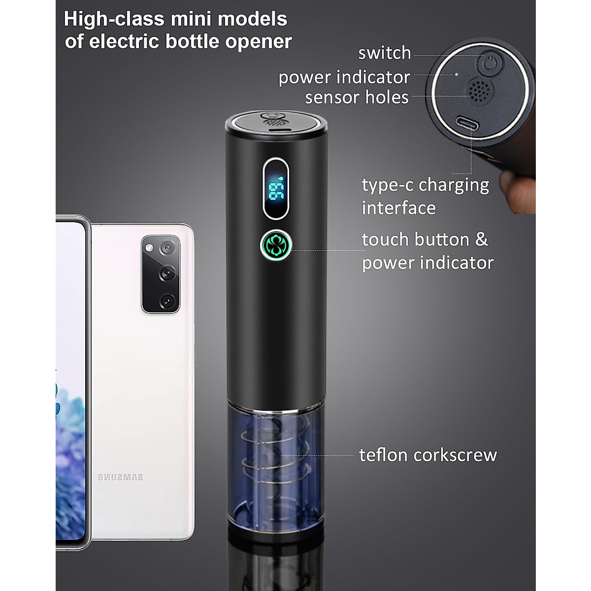 Electric Wine Opener, Higfra Wine Gift Set with Wine Aerator Pourer Vacuum Stoppers and Foil Cutter 4-in-1 Electric Bottle Opener for Home Party Bar Outdoor Wine Lover Christmas Gift-Base Not Included