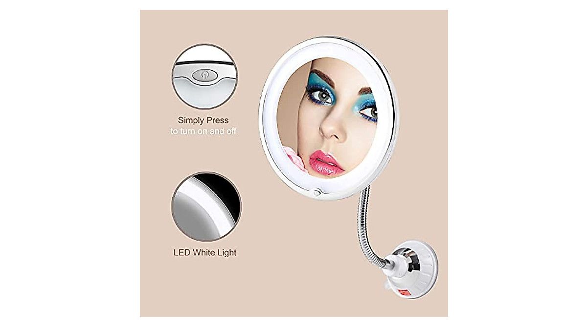 TOP4EVER 10X Magnifying Makeup Mirror with LED Light & Suction