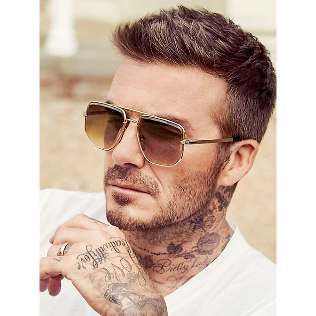 AIEYEZO Square Aviator Sunglasses for Men Women Fashion Vintage Diamond Cutting Lens Classic Military Pilot Gradient Shades (Gold/Brown Gradient)