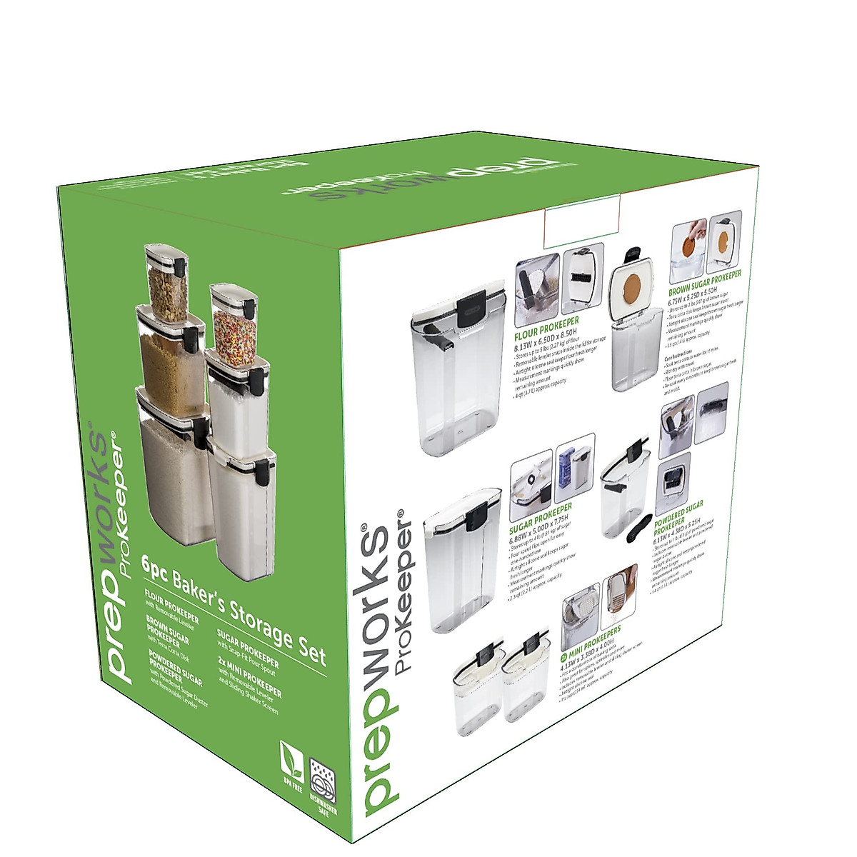 Progressive ProKeeper Baker's Airtight Kitchen Storage Canister Container Set for Flour, Sugar & More, Keeps Ingredients Fresh, with Accessories (Black, 6- Piece)