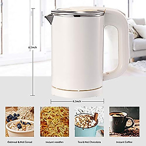BonNoces Portable Electric Kettle - 0.5L Small Stainless Steel Travel Kettle - Quiet Fast Boil & Cool Touch - Perfect for Traveling Boiling Water, Coffee, Tea (White)