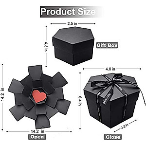 Wanateber Explosion Box, DIY Explosion Gift Box with 6 Faces, Main Part Assembled Handmade Photo Box for Birthday Gift, Anniversary, Valentine's Day, Wedding (Black)
