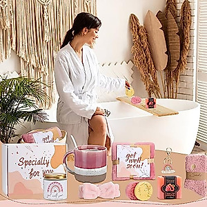 Get Well Soon Gifts for Women, Care Package Gift Feel Better Basket，Personalized Gifts After Surgery Recovery Gift Thinking of You Box with Blanket Coffee Tumbler for Women Friends Female