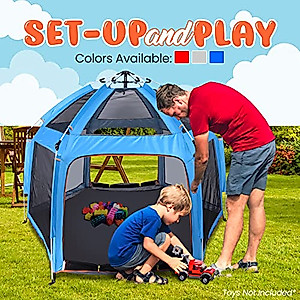 Serenelife ON-THE GO baby and Toddler pack and play - playpen - play yard compact, portable, lightweight, foldable- indoor and outdoor, w/ canopy, 5 panel Mattress, Travel bag (Blue): Baby