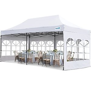 Quictent 10x20 EZ Pop Up Canopy with Sidewall,Heavy Duty Canopy Tent Party Tent for Wedding Outdoor Event,6 Sandbag Included (White)