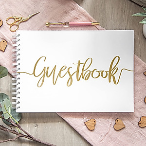 Manta Makes Wedding Guest Book Hardcover Foil Guestbook or Polaroid Book 100 Pages 50 Sheets for Guests or Visitors to Sign at a Party, Baby/Bridal Shower or Life Event (Gold)