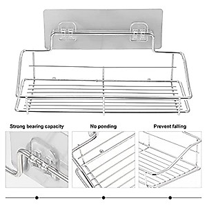 Cabilock 3sets Shampoo Xcm Display Shelf Stainless Soap Hand Toiletry Shower Tissue Drilling Baskets Storage Dish Silver Steel Nail- free X. Kitchen Towel Organizing Floating Wire