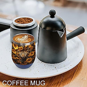 WYUSPGK 304 Stainless Steel Insulated Cup, Leopard And Sunflower Print Smooth Rim, Durable & Reusable - Perfect for Office, Home, And Travel