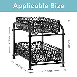 Pull Out Cabinet Organizer, 2-Tier Under Sink Organizer with Sliding Storage Basket Drawers, Metal Under Sink Organizers and Storage for Bathroom and Kitchen Under Sinks, Cabinets and Countertops