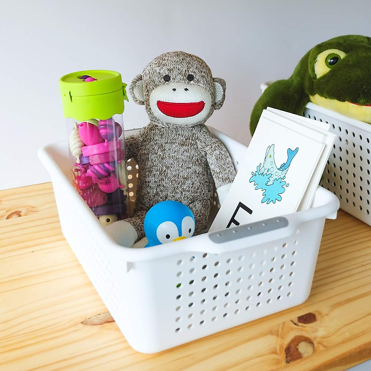 madesmart Baby Classic Medium Storage Basket - White | BABY COLLECTION | Organizer for Diapers, Baby Bottles, Lotions, Wipes or Toys | Durable | Soft-grip Dots and Non-slip Feet | BPA-Free