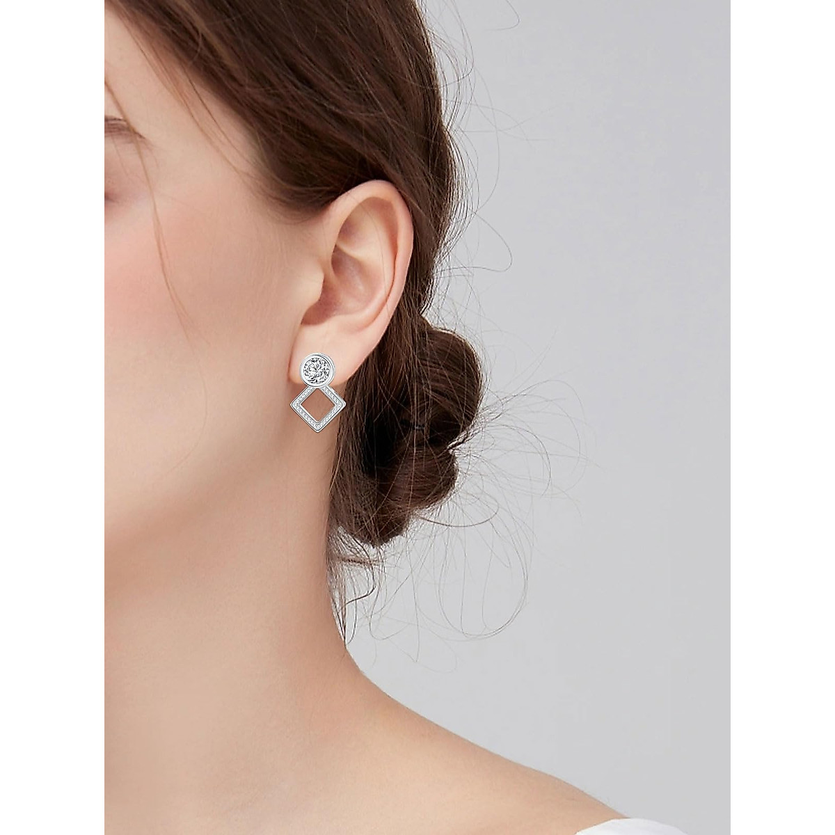 WTYIM 2CT Moissanite Diamond Geometric Stud Earrings for Women, 18K White Gold Plated Silver Square Push Back Earrings Birthday Valentine's Day Christmas Jewelry Gifts for Her Wife Girlfriend