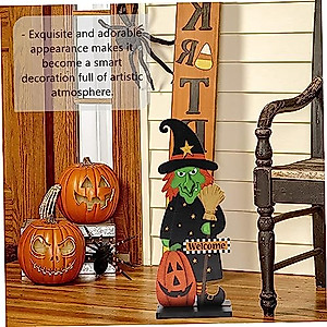 Halloween Adornment Halloween Witch Pumpkin Ornament Wooden Signs Wooden Decor Artificiales para Wrapped Hanging Ornament Halloween Tabletop Ornament Halloween Wooden Craft Autumn