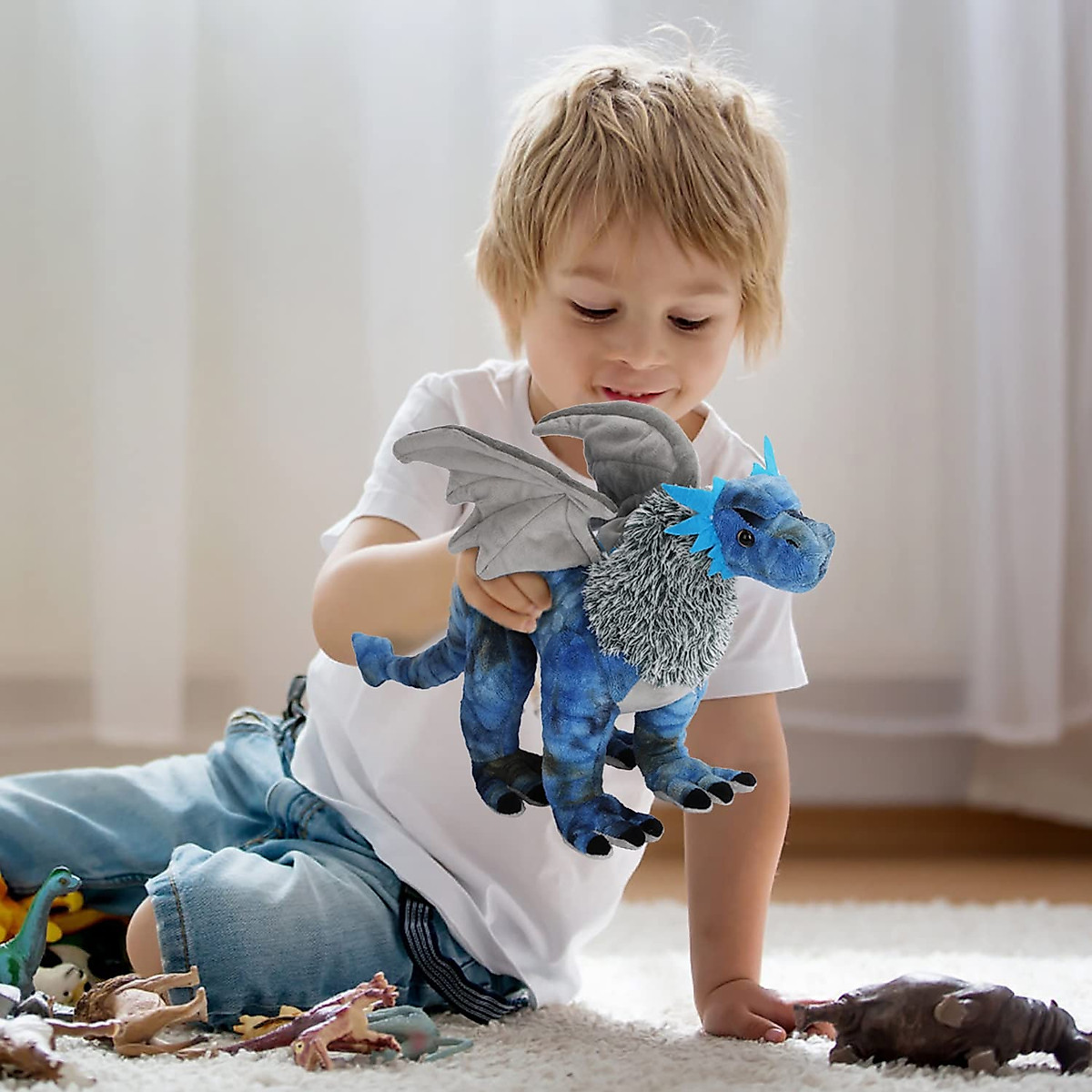 Dragon Plush Toy, Frost Wyrm Stuffed Animal Throw Plushie Pillow Doll, Soft Blue Fluffy Friend Hugging Cushion - Present for Every Age & Occasion