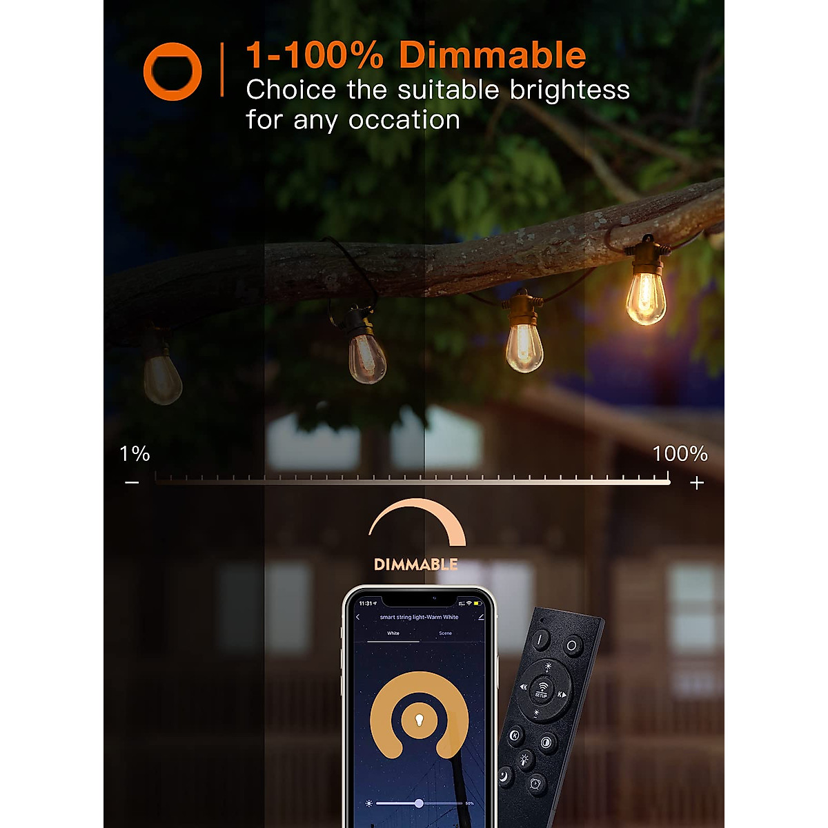 addlon 96FT Smart Outdoor String Lights with Remote, Dimmable Patio Lights with 30 LED Edison Waterproof Bulbs, String Lights for Outside Works with APP, Music Sync Outdoor Lights for Gazebo Backyard