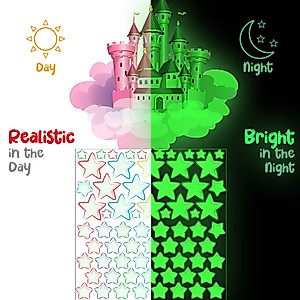 Glow in The Dark Stars, Glowing Unicorn Sets with Castle Moon and Rainbow Wall Decals for Kids Bedding Room, Great for Birthday Gift Wall Mural Stickers for Girls and Boys