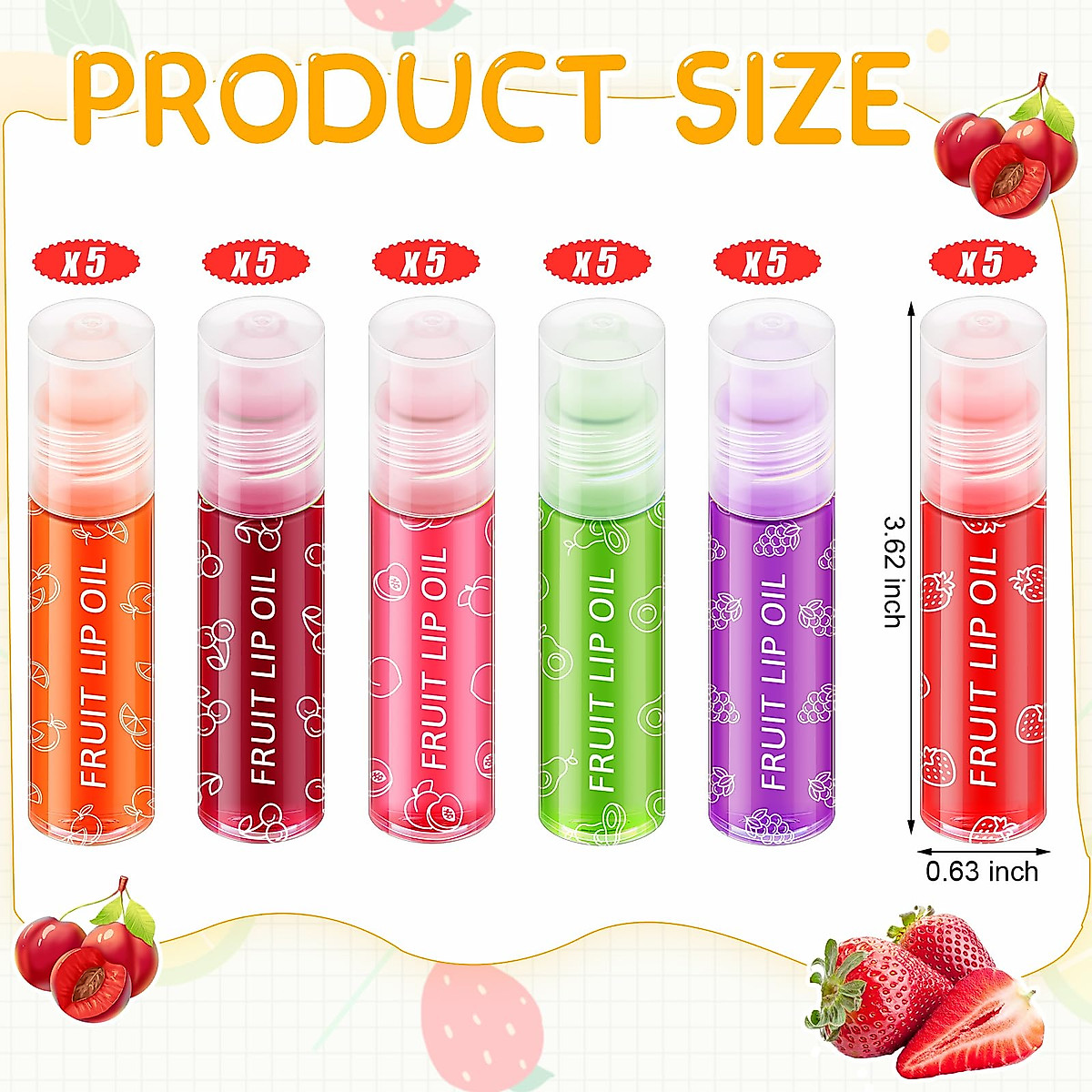 Dansib 30 Pcs Roll on Lip Gloss Glossy Fruit Lip Oil for Girls Kids Clear Flavored Lip Make-up Party Gifts for Teen, Assortment Set (Fruity)