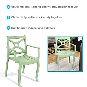 Sunnydaze Tristana Plastic Outdoor Patio Arm Chair - Set of 4 - Stackable Seating - Green