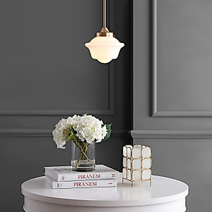 JONATHAN Y JYL3516A Kurtz 7.2" Adjustable Drop Metal/Glass LED Pendant Contemporary Transitional Dimmable Dining Room Living Room Kitchen Foyer Bedroom Hallway, Brass Gold/White