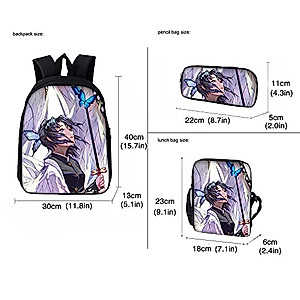 Fdetfs Anime Demon Slayer School Backpack, Set 3 Piece Students Schoolbag, Anime Bag for Teens Boys and Girls-Shinobu I