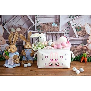 Kazulo Pink Bunny Easter Basket For kids, Rectangle Rabbit Basket, Easter Basket for Girls, Egg Hunt Bag For Boys and Girls,, Kids Easter Basket, Bunny Basket (Pink Bunny)