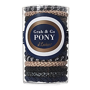 L. Erickson Grab & Go Pony Tube - Jet Set - 15 Pack Ponytail Holder Hair Ties