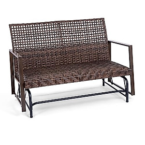 Wicker 2 Person Patio Glider with Double Weaved Wicker Seat, Powder Coated Aluminum Frame, 50" W x 25.5" D x 35.5" H, 400 Lb Weight Capacity