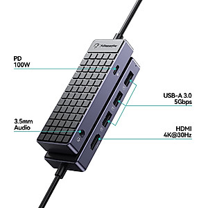 Yottamaster USB C Hub Hdmi Adapter, 6 in 1 USB C Hub Multiport Adapter with 4K HDMI, USBA 3.0, 100W PD, 3.5mm Audio, Compatible with Type C Laptop Devices
