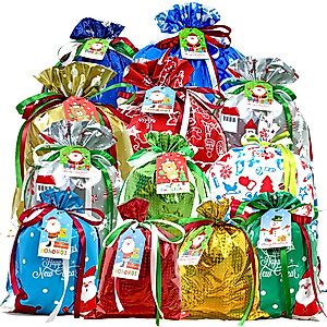 Diamerd 38PCS Christmas Gift Bags,Christmas Gift Bags Assorted Size,Christmas Gift Bags with Tags, Xmas Party Holiday Gift Bags with Small Medium Large Jumbo