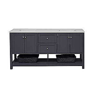 Kitchen Bath Collection Lakeshore 72-inch Double Bathroom Vanity (Engineered White/Marine Gray): Includes Marine Gray Cabinet with Engineered White Countertop and White Ceramic Sinks