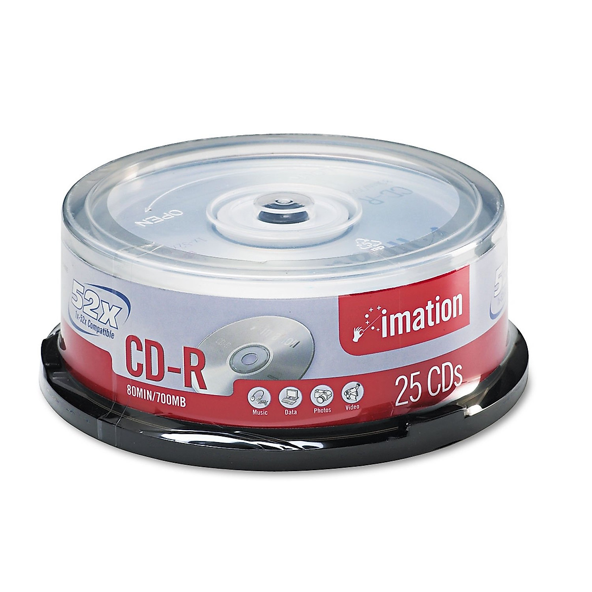Imation IMN17333 CD Recordable Media, CD-R, 52x, 700 MB, 25 Pack Spindle