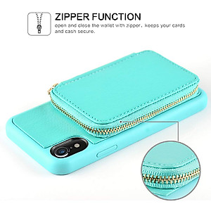 iPhone XR Case, ZVE for iPhone XR Wallet Case with Credit Card Holder Slot Shockproof Protective Leather Wallet Zipper Pocket Purse Handbag Wrist Strap Case for Apple iPhone XR 6.1" (2018) Blue
