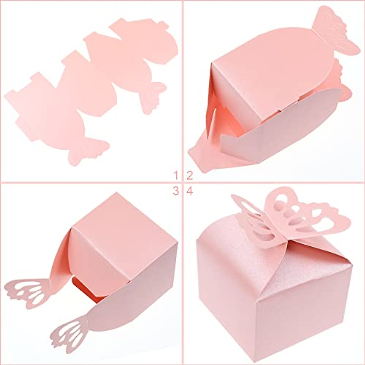 JJYHEHOT 50 PCS Pink Butterfly Favor Box, Birthday Candy Gift Box, Baby Shower Party Treat Box, Wedding Bridal Showers Chocolate Box