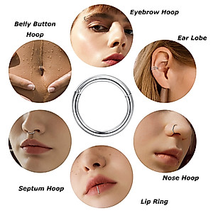 CASSIECA 5Pcs 16G Surgical Steel Nose Rings Hoop for Women CZ Clicker Hinged Septum Ring Lip Helix Cartilage Double Hoop Earring Daith Rook Conch Body Piercing Jewelry for Women 8mm
