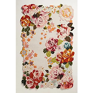 PB Rugs Traditional Multi Colored Floral Rug 100% Hand Tufted Carpet Persian Style Area Rug Off White / Ivory ,Yellow/Green Tufted Flower Rug (Off White / Ivory, 8x5)