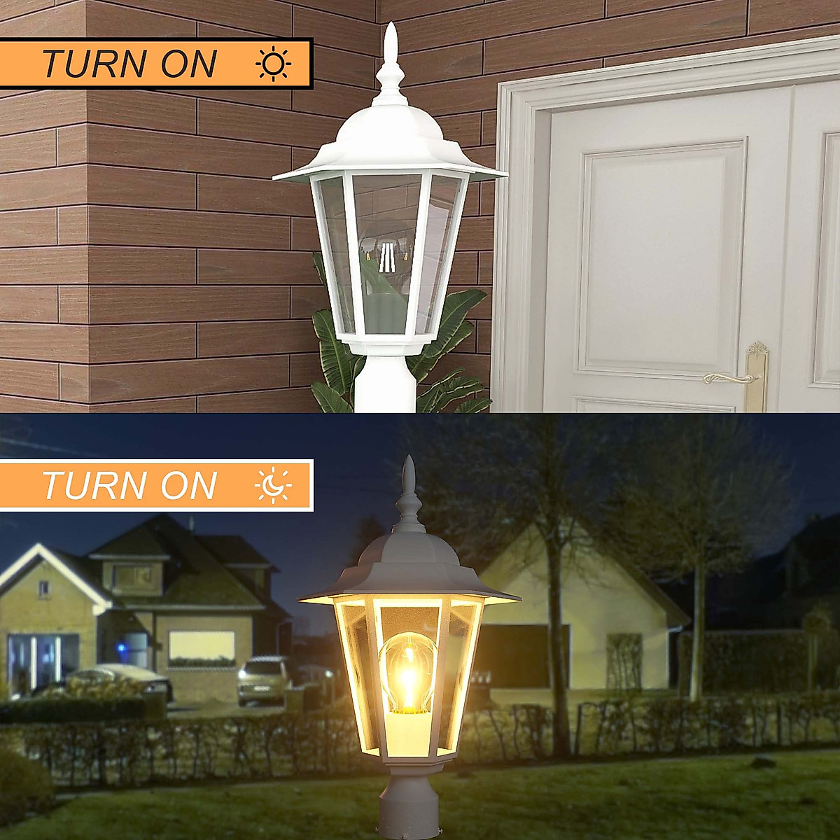 Outdoor Post Lights, Lamp Post Light Fixture with E26 Socket, White Exterior Post Lantern with Clear Glass Shade, Pillar Outside Lighting for Walkway, Driveway, Carriage, Anti-Rust & Waterproof