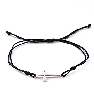 UNIFT Cross Bracelet For Women Men Stainless Steel Hollow Out Cross Adjustable Sideways Double Rope String Bracelet Christian Catholic Jewelry (silver, Stainless Steel)