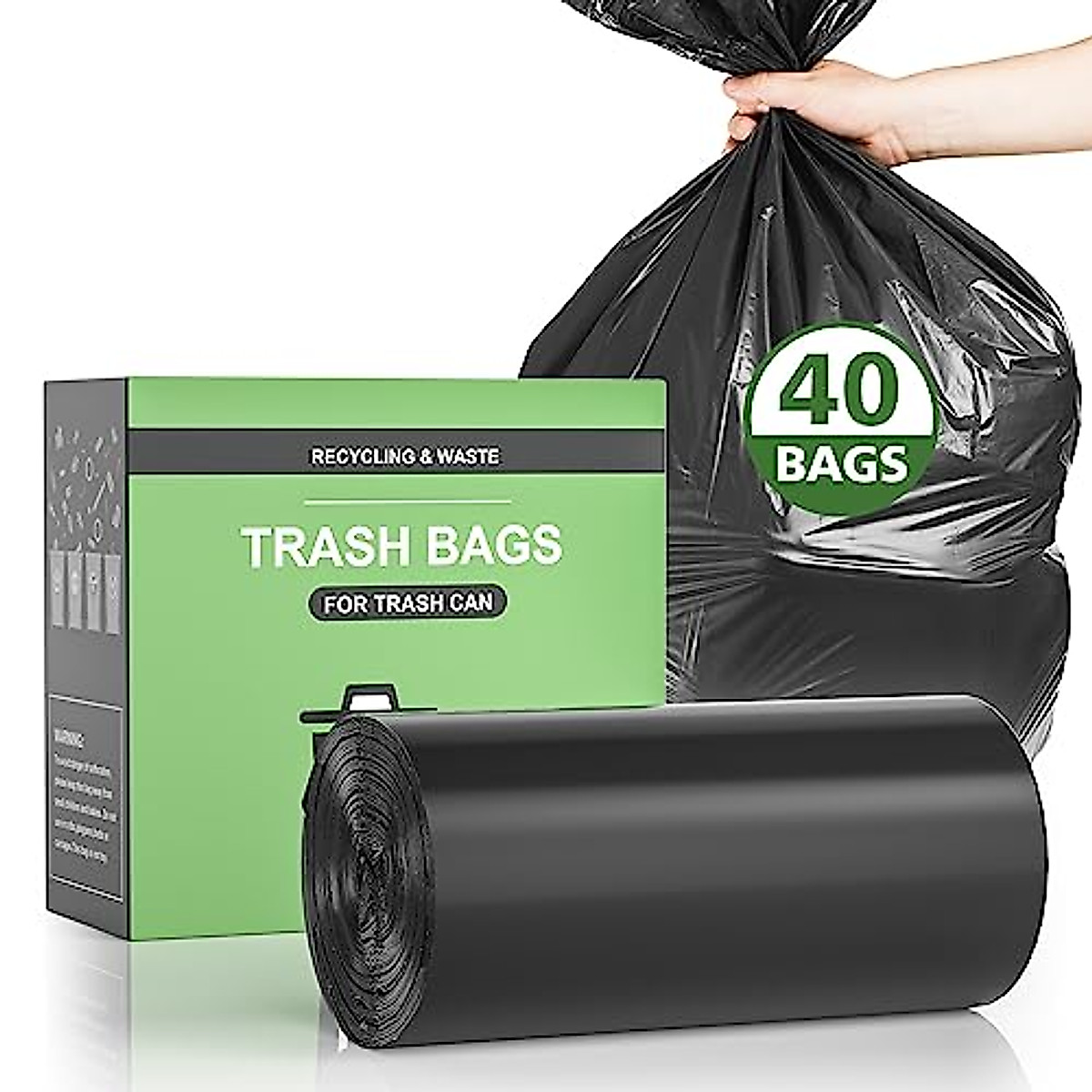 Kitchen Trash Bags 15-17 Gallon 40 Count, AYOTEE Garbage Bags Tall Kitchen Unscented Large plastic Trash Bags recycling bags Wastebasket Bin 40-68 Liners for Kitchen Home Lawn Leaf Bags (Black)