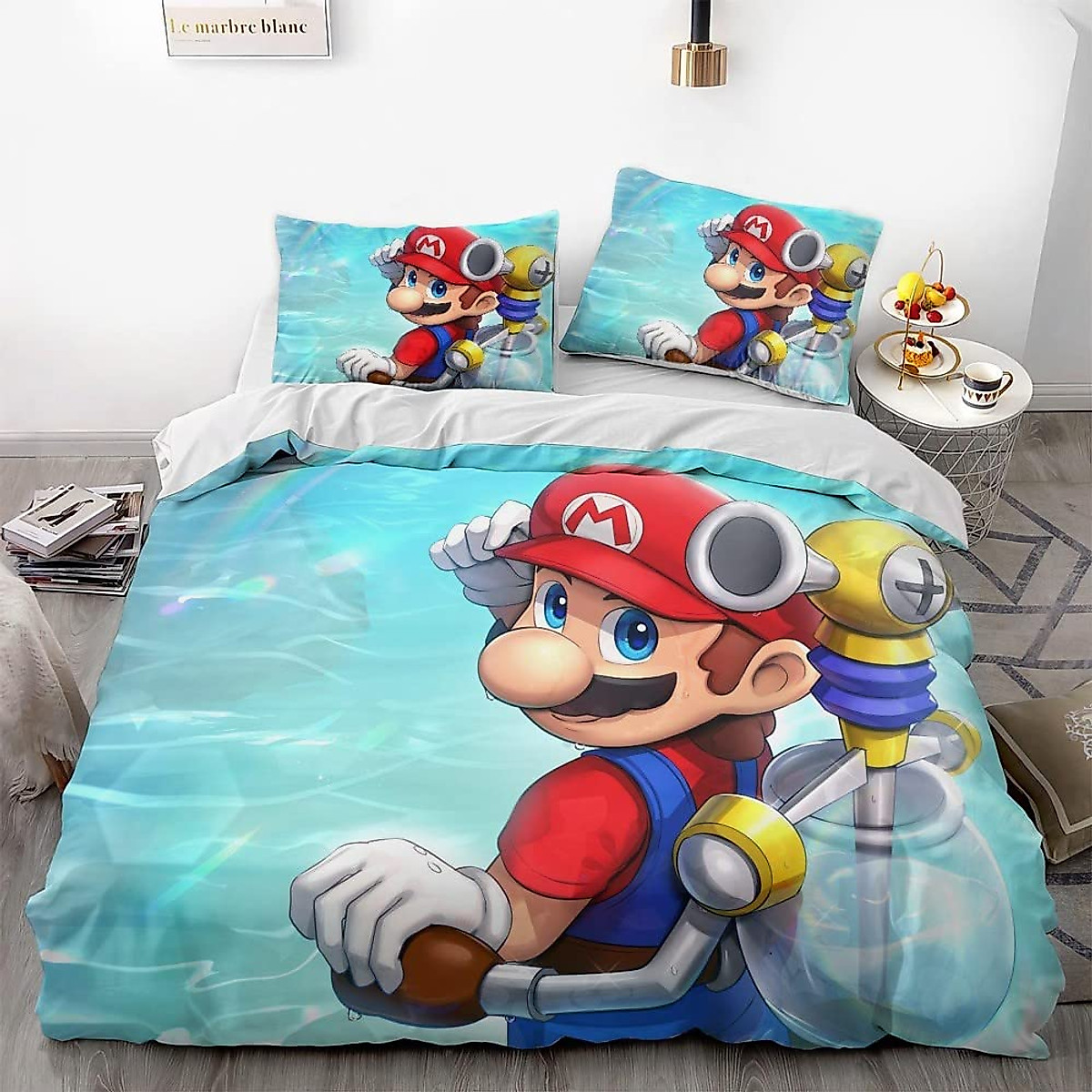 NICHIYOBI Redcap Beard Plumber Bros Game Movie Duvet Cover Set 3D Bedding Comforter Cover 3 Pcs (1 Duvet Cover+2 Pillowcases) Bedding Set (05,Twin-68x86in+20x30in*2)