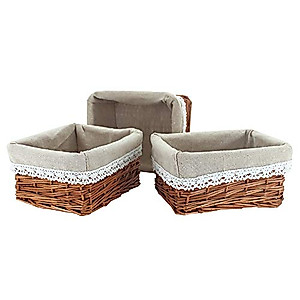 KINGWILLOW Wicker Storage Basket with Liner 3pcs Small Willow Rectangular Handmade Basket for Sundries neatening, (3pcs)
