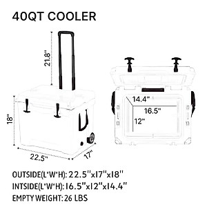 FOROUT Hard Cooler with Wheels and Handle, 40 Quart Ice Chest with Wheels Keeping Ice Cold for Days, Great for The Beach, Boat, Travel,Fishing, Barbecue or Camping Army Green