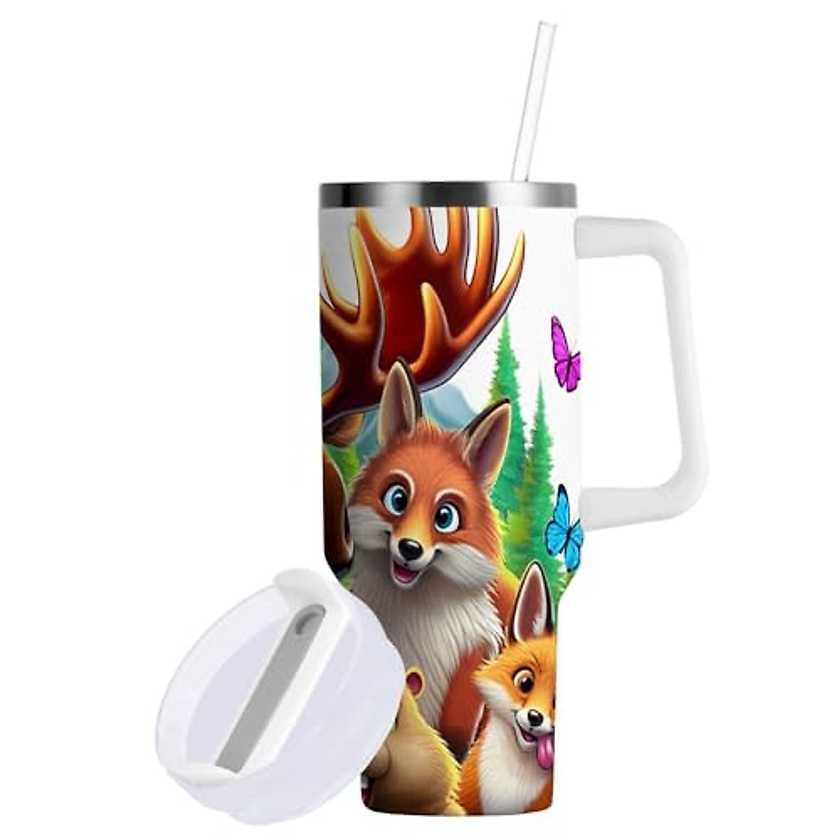 RPLIFE Animals Taking Selfie 40oz Tumbler with Handle, Stainless Steel Cups with Lid, Coffee Tumbler