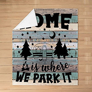 Feelyou Happy Camping Plush Throw Blanket, Camper All Season Bed Blanket, Cartoon Car Star Flannel Fleece Blanket, Gift for Women Mom Wife, 40"x50"