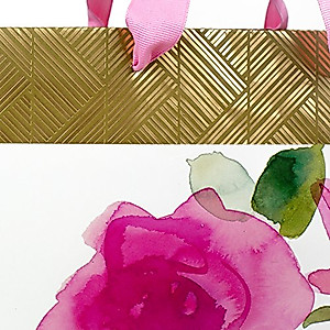 Hallmark 10" Large Square Gift Bag (Watercolor Flower and Vase) for Birthdays, Mothers Day, Anniversary, Bridal Showers and More