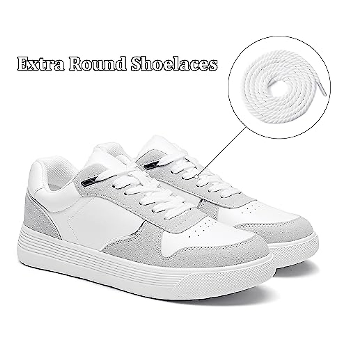 Vepose Women's 8001 Fashion Sneakers, Arch Support Lace-up Casual Sneaker, White Grey, Size 9 US-Tennis Walking Dress Shoes for Lady(CJY8001 whitegrey 09)